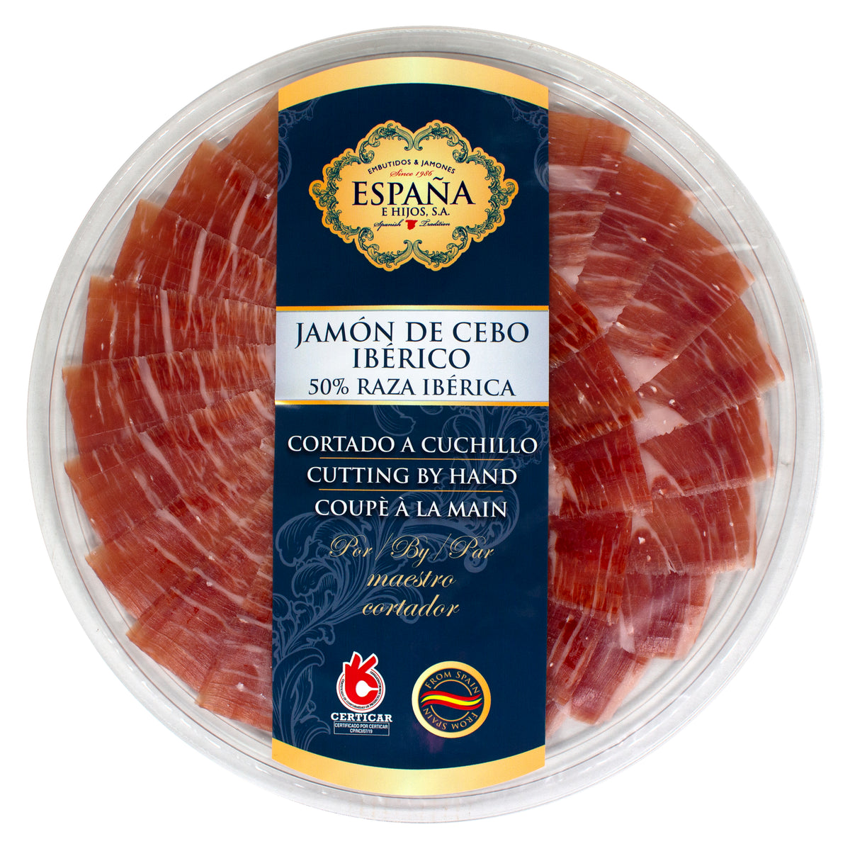 Plate of Iberian Cebo Ham 50% Iberian Breed Cut with a Knife | Miguel ...
